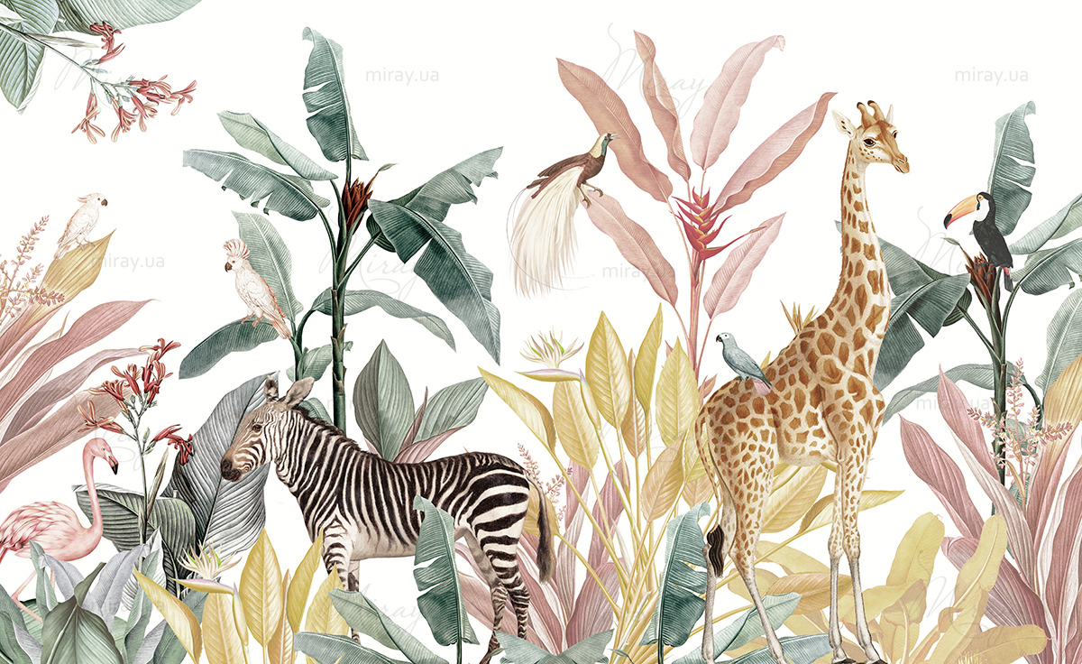 Jungle with vintage animals% photowallpaper to buy to order, prices in ...